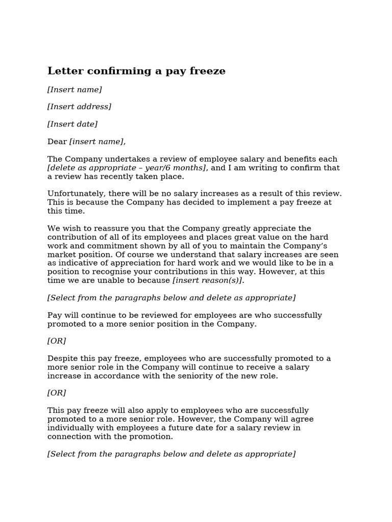 Letter Confirming A Pay Freeze | PDF
