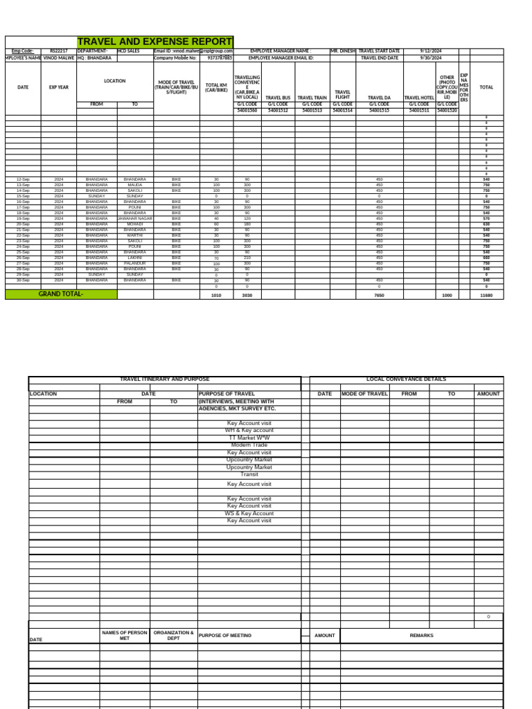 Travel Exp Format Sept - 2024 | PDF