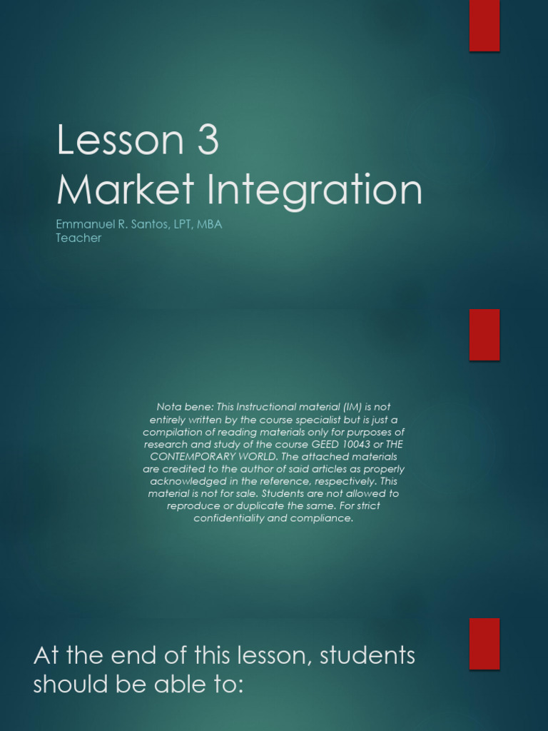 Lesson 3 Market Integration | PDF