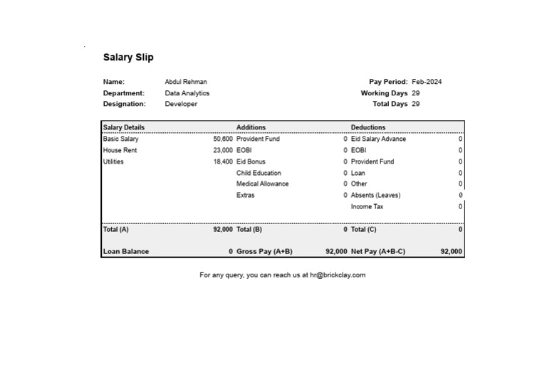 Salary Slips - Feb 2024 - Abdul Rehman | PDF