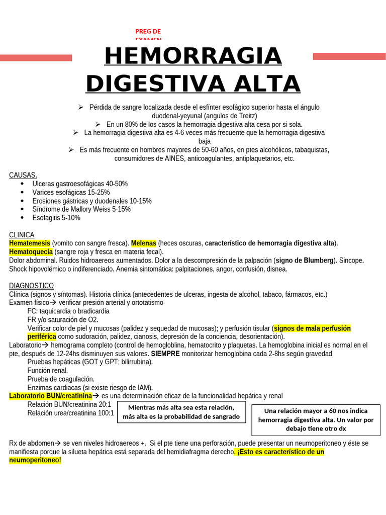 HEMORRAGIA DIGESTIVA ALTA Resumen | PDF