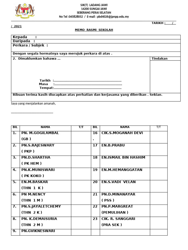 Memo Rasmi 2021 | PDF