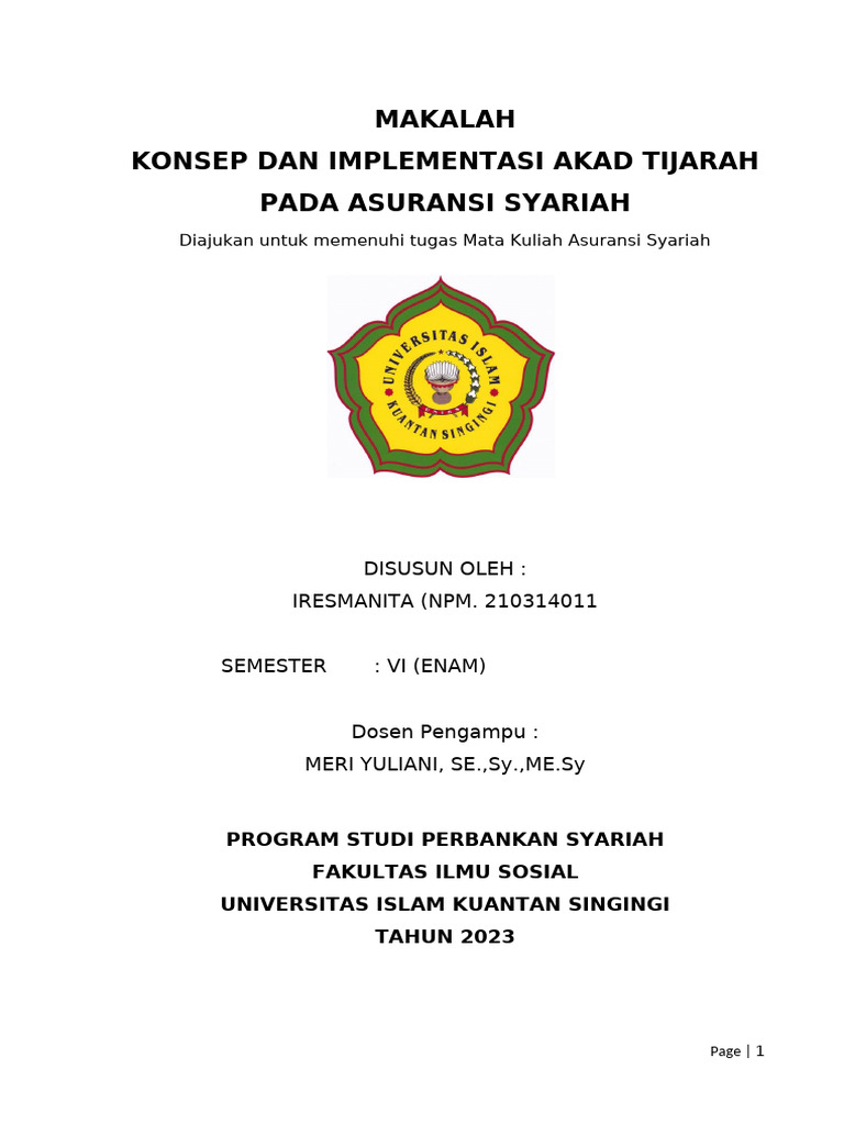 Makalah Konsep Dan Implementasi Akad Tijarah Pada Asuransi Syariah | PDF
