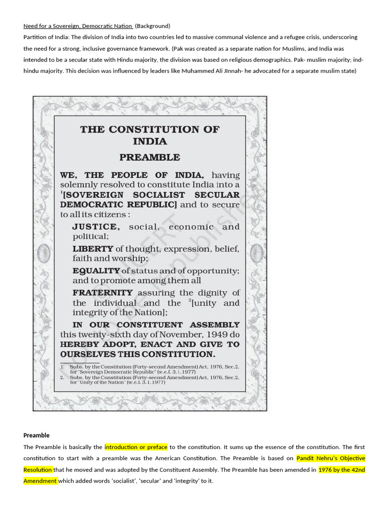 Constitution and Preamble Notes | PDF