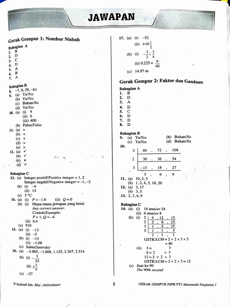 Jawapan Gerak Gempur Tajuk 1-5 | PDF