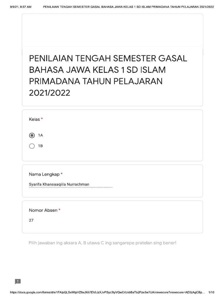 Ulangan BHS Jawa 09 | PDF