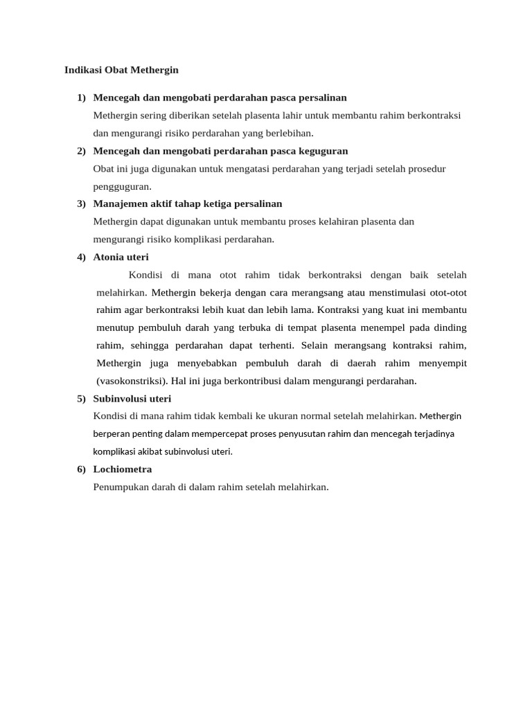 Indikasi Obat Methergin | PDF