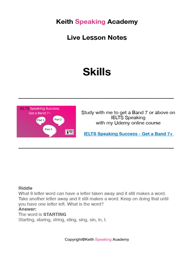 Skills - Lesson Notes | PDF