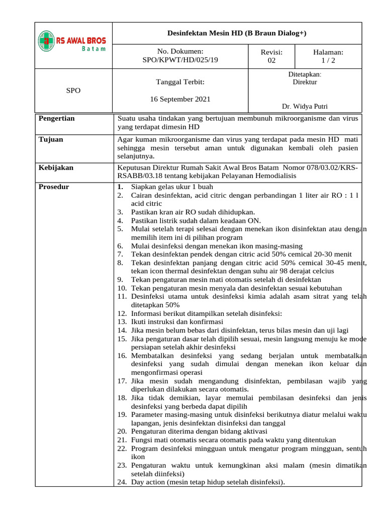 Desinfektan Mesin B Braun Dialog + | PDF