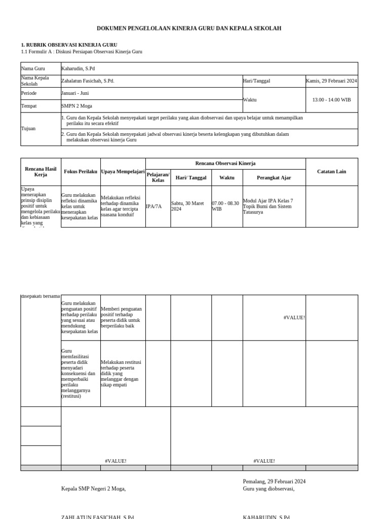 Form Observasi Guru - Ekin PMM | PDF