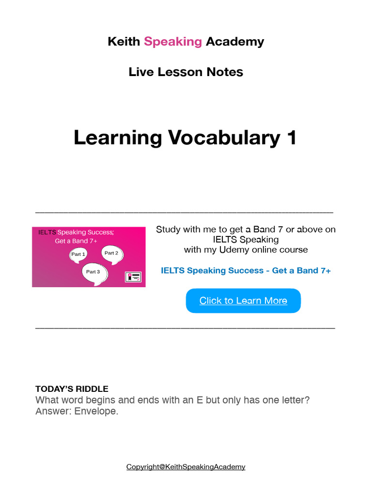Learning Vocabulary 1 | PDF