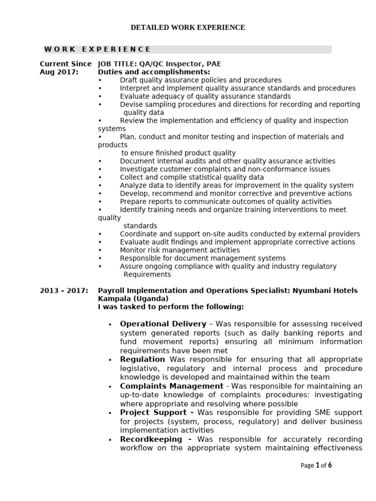 Work Experience Detailed | PDF
