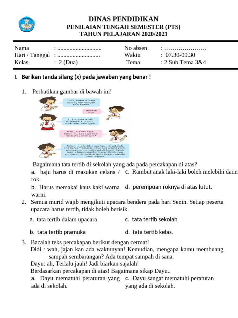 Soal PTS Kelas 2 Tema 2 Sub 3&4 | PDF