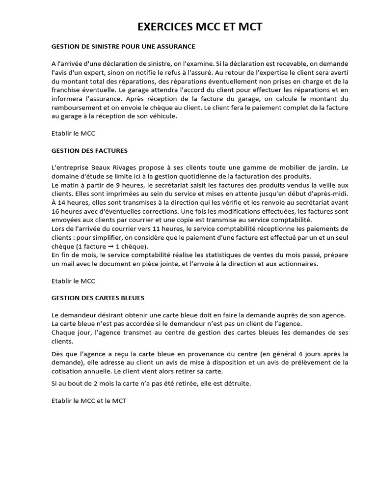 Exercices MCC MCT 2024 2025 | PDF
