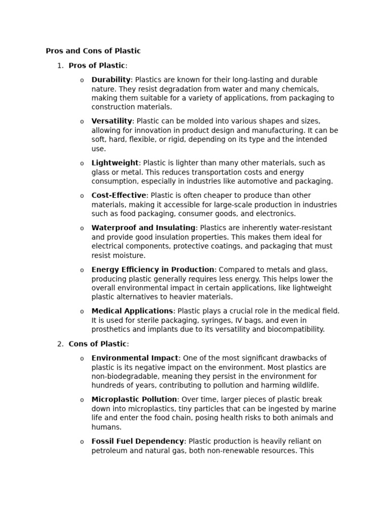 Pros and Cons of Plastic | PDF