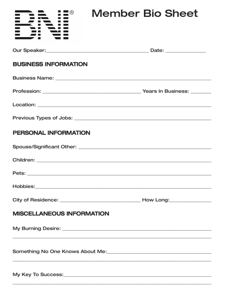 BNI-Enterprise-Member-Bio-Form | PDF