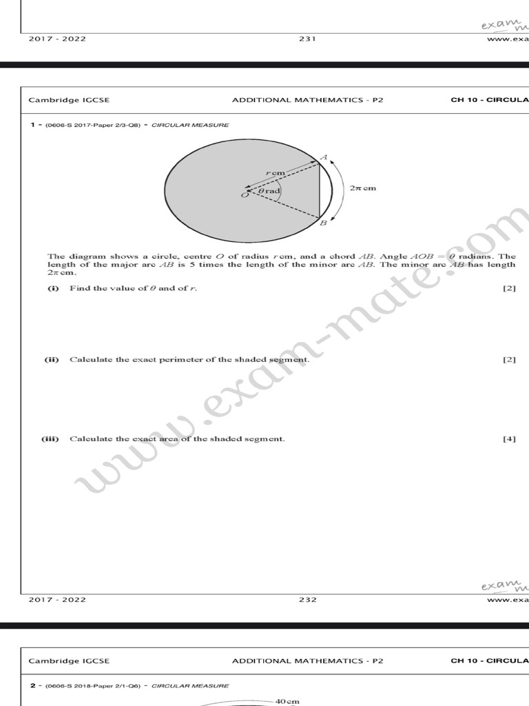 Circle Measure Add Math Igcse Pdf Pdf