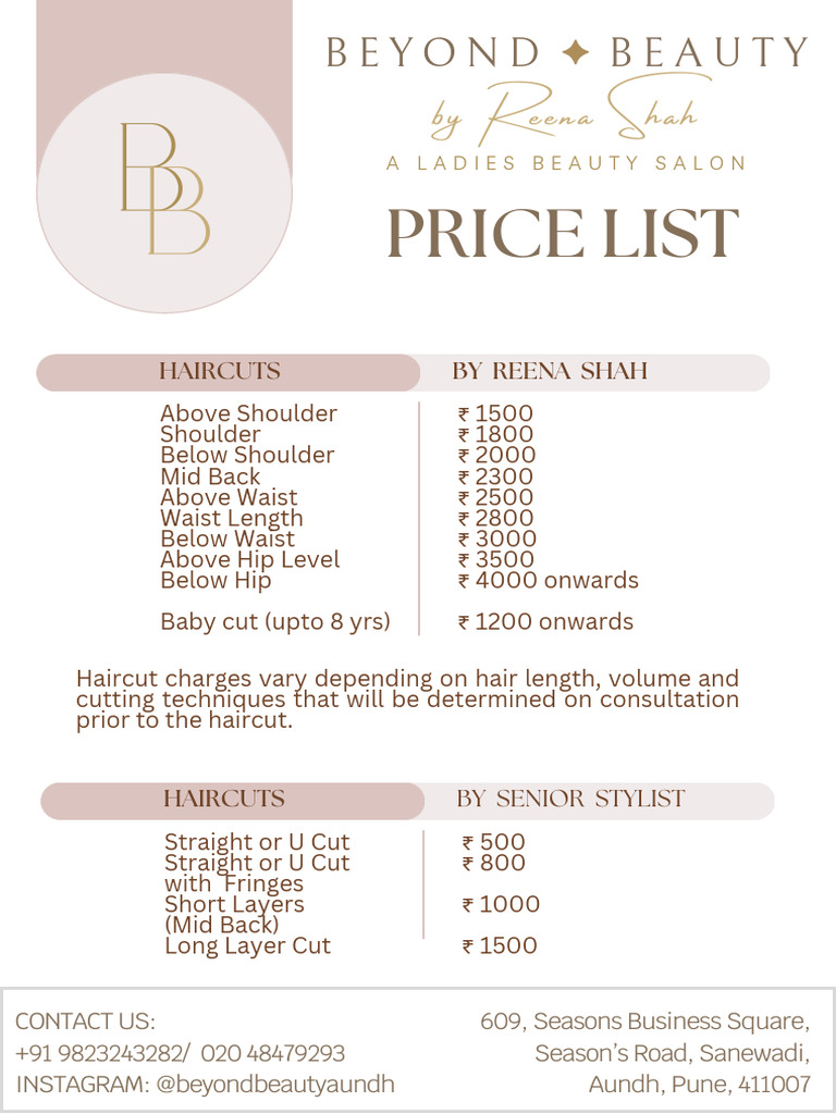 Beyond Beauty_ Hair Price List | PDF