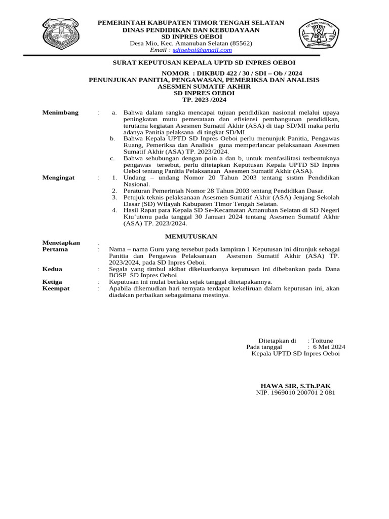 Contuh SK Asa 2024 | PDF