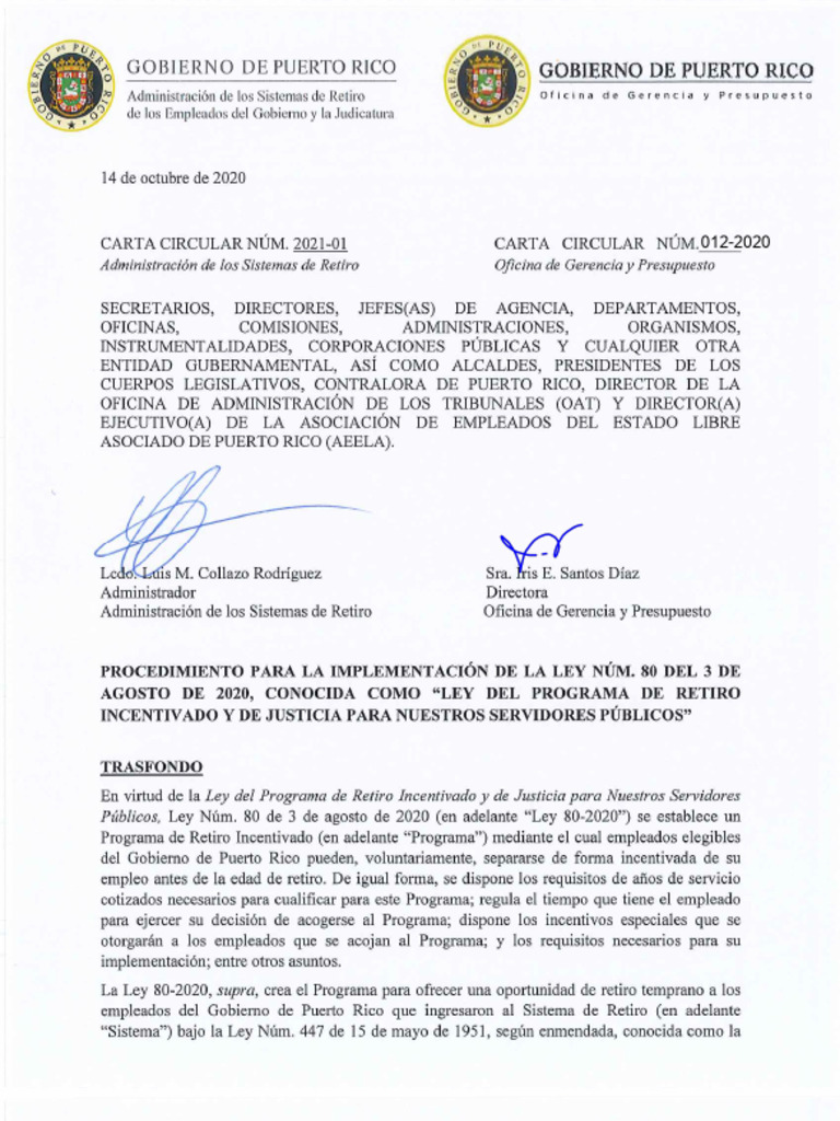 Carta Circular Firmada Ley 80-2020 | PDF
