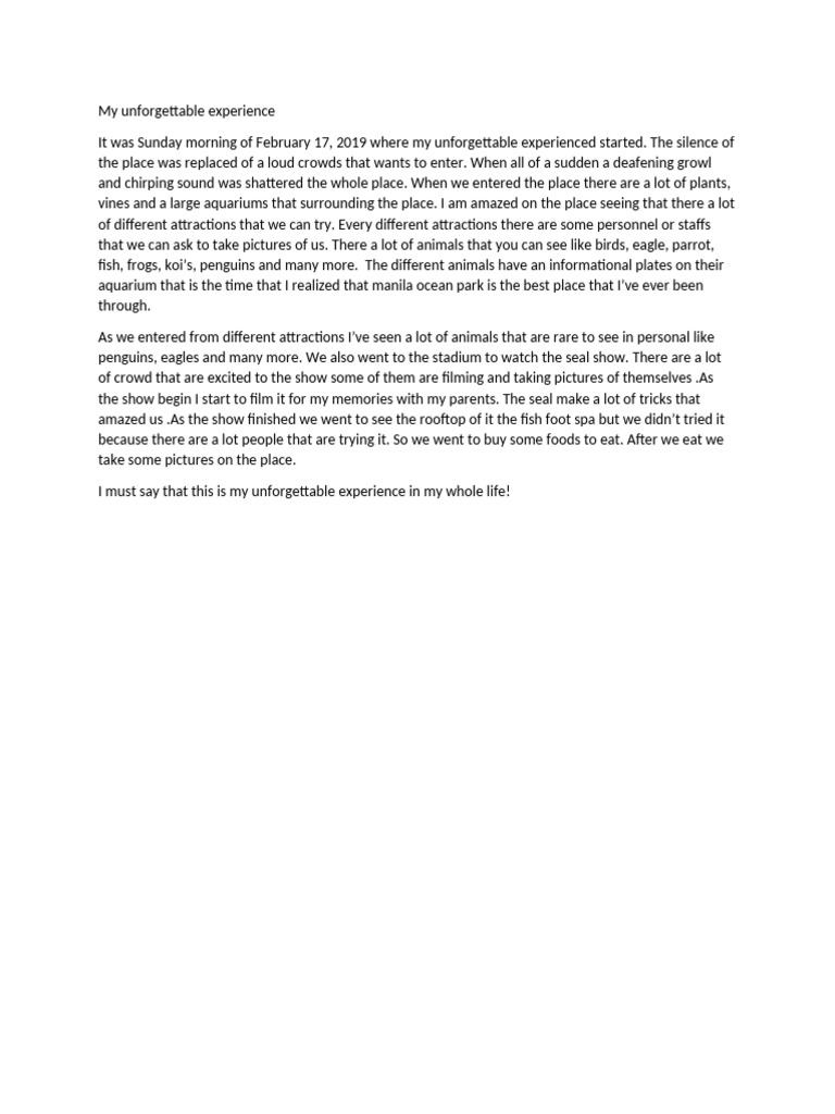 English Essay My Unforgettable Experience | PDF