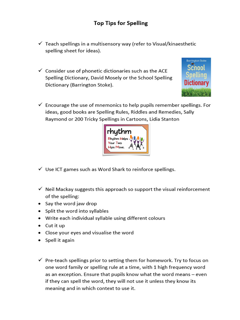 Top Tips For Spelling | PDF