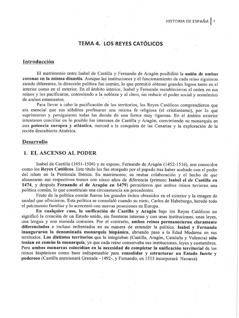 Tema 4. Los Reyes Católicos | PDF