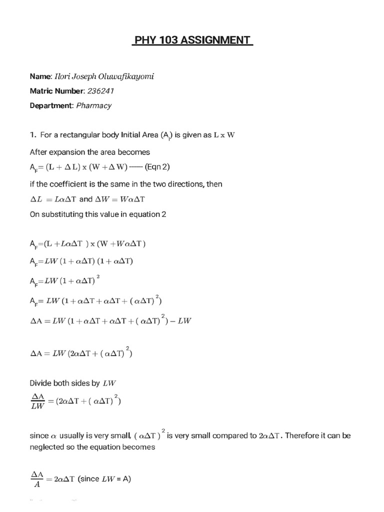 Phy 103 Assignment | PDF