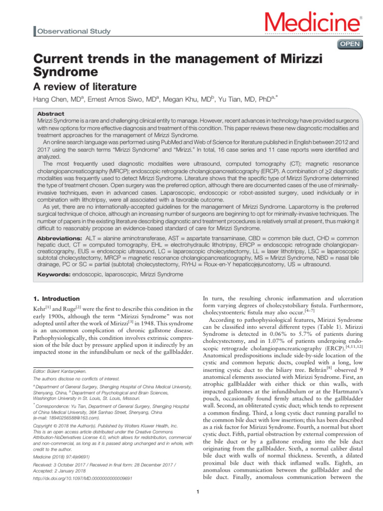 Current Trends in The Management of Mirizzi.25 | PDF