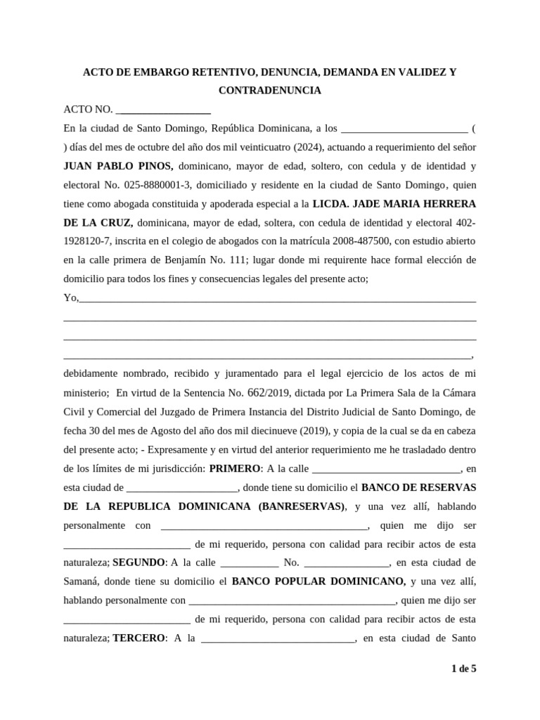 Embargo Retentivo en Santo Domingo | PDF | República Dominicana | Bancos