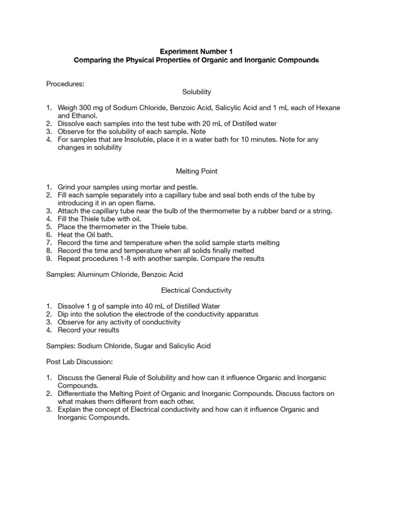 Org Chem Lab Manual Experiment 1 and 2 | PDF