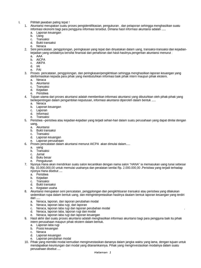 Soal Uts 1 DPK - Akl-1,3,4,7 | PDF
