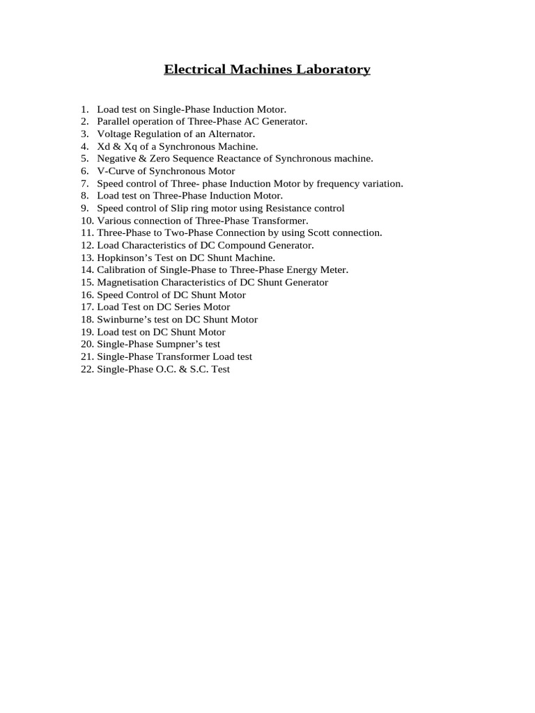 Electrical Machines Laboratory | PDF | Science & Mathematics