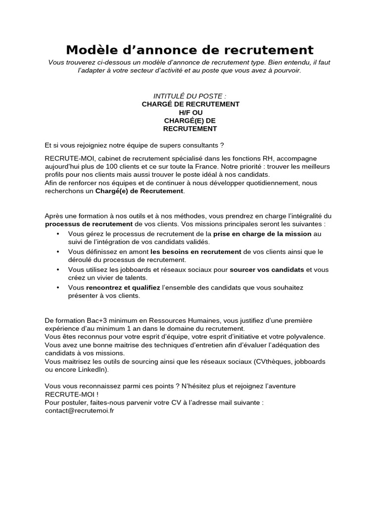 Modele Annonce Recrutement | PDF
