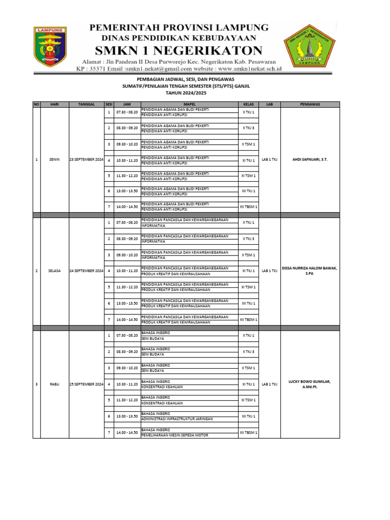 Jadwal Lab TKJ 1 | PDF