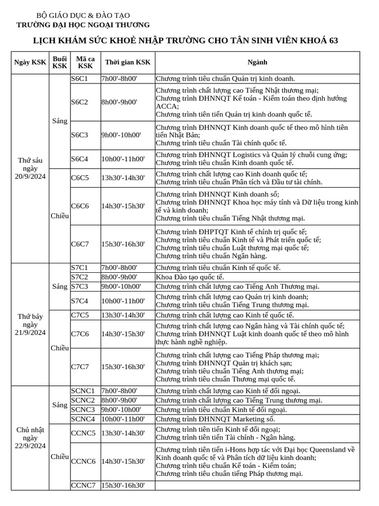 Lịch KSK K63 | PDF