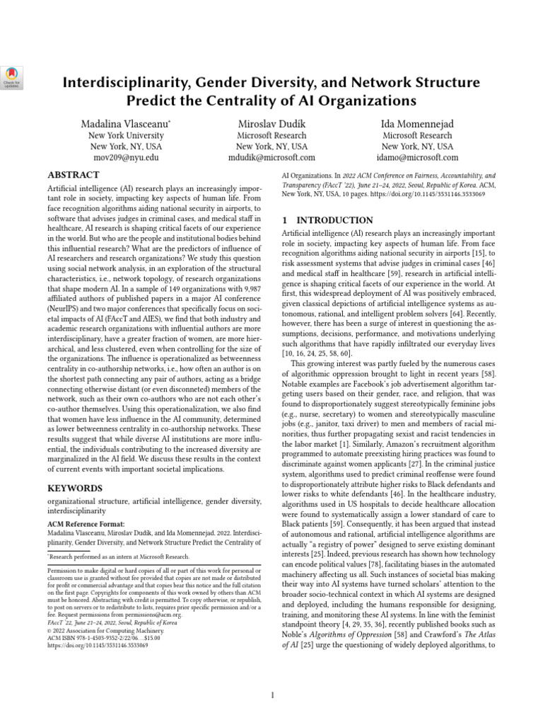 Interdisciplinarity Gender Diversity And Network Structure Predict 7682