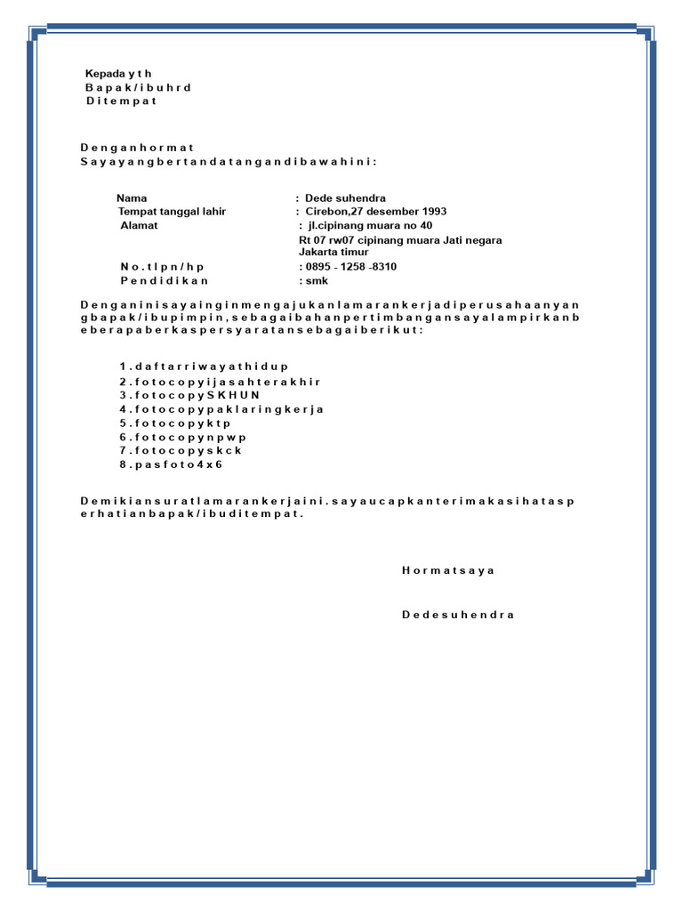 Lamaran kerja Dede (1) | PDF