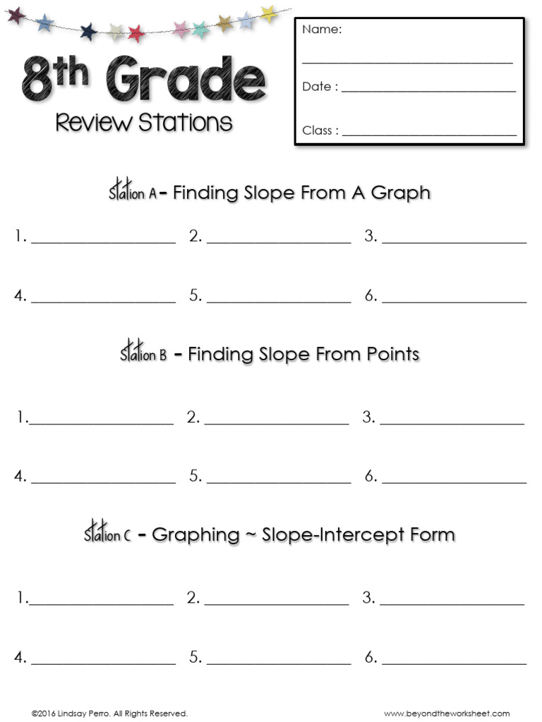 8th Grade Review Skills Stations - Recording Sheet | PDF