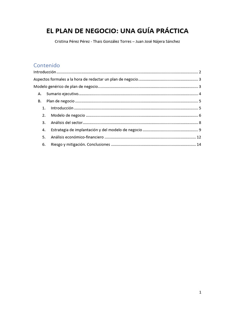 Guía plan de negocios | PDF