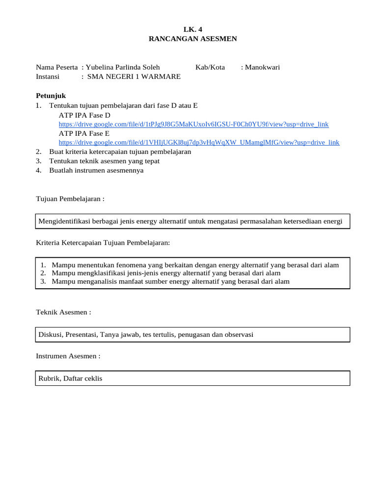 yubelina LK.4 Penyusunan Assesmen_Fix | PDF