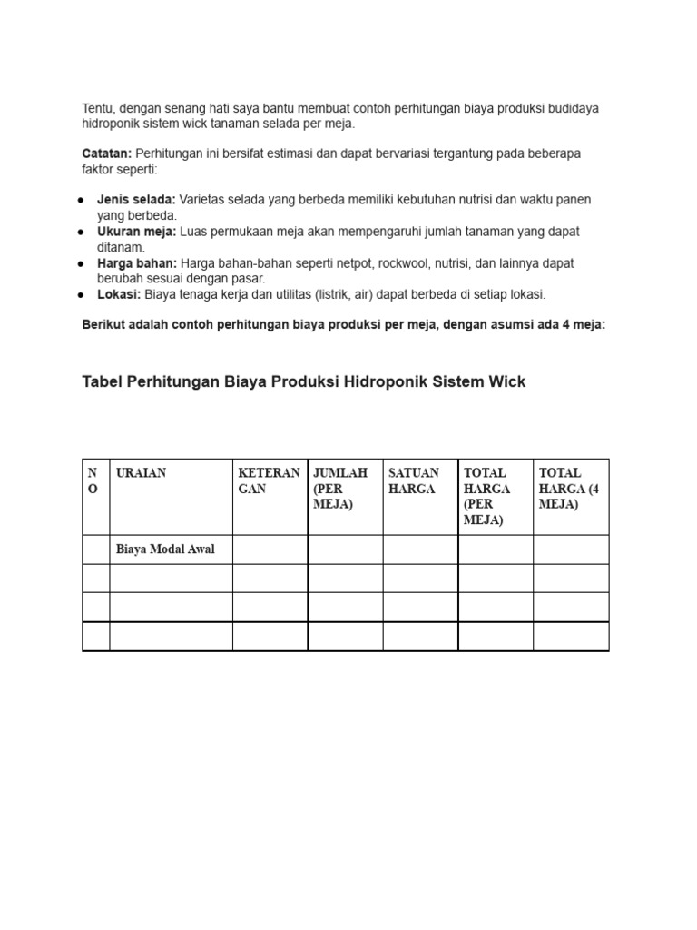 Buatkan Saya Contoh Perhitungan Biaya Produksi Bu... | PDF