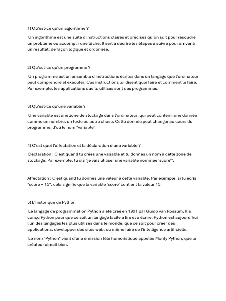 1) Qu'est-Ce Qu'un Algorithme | PDF