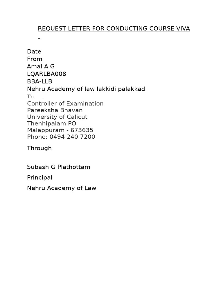 Request Letter For Conducting Course Viva | PDF
