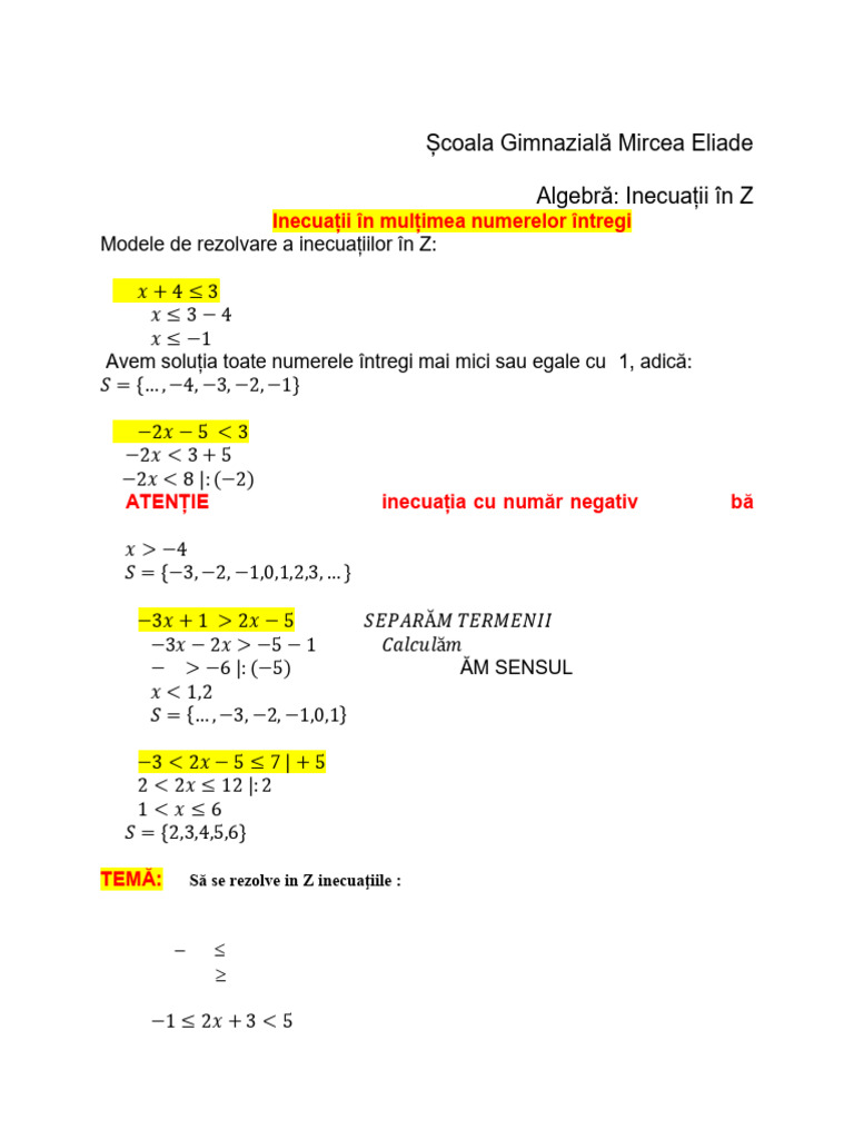 Inecuatii Cu Modul in Z - Fisa de Lucru | PDF