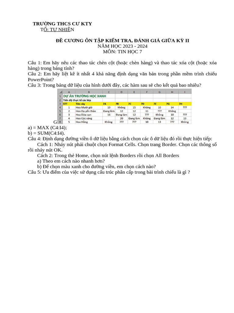 (TIN 7) ĐỀ CƯƠNG ÔN TẬP GK2 | PDF