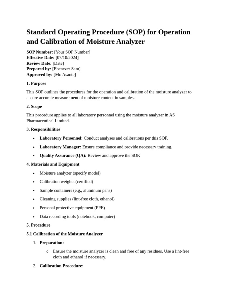 SOP For Moisture Analyzer | PDF