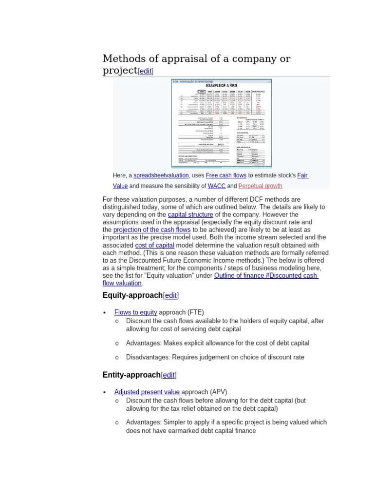 Methods of Appraisal of A Company or Project ( | PDF