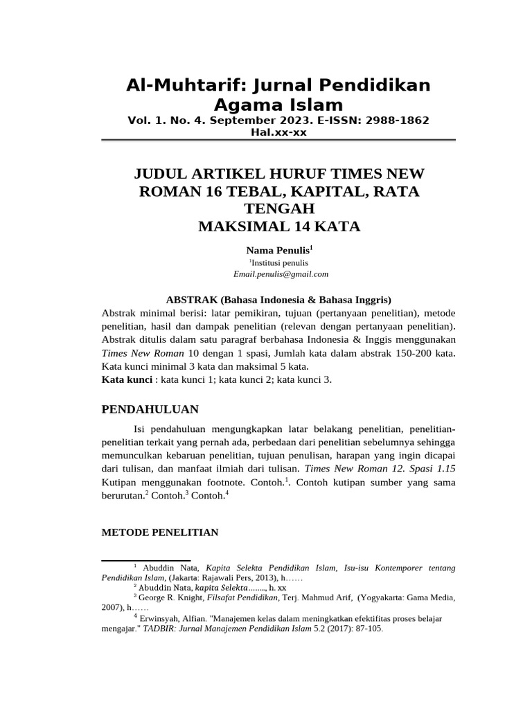 Template Jurnal Al-Muhtarif (PAI) | PDF