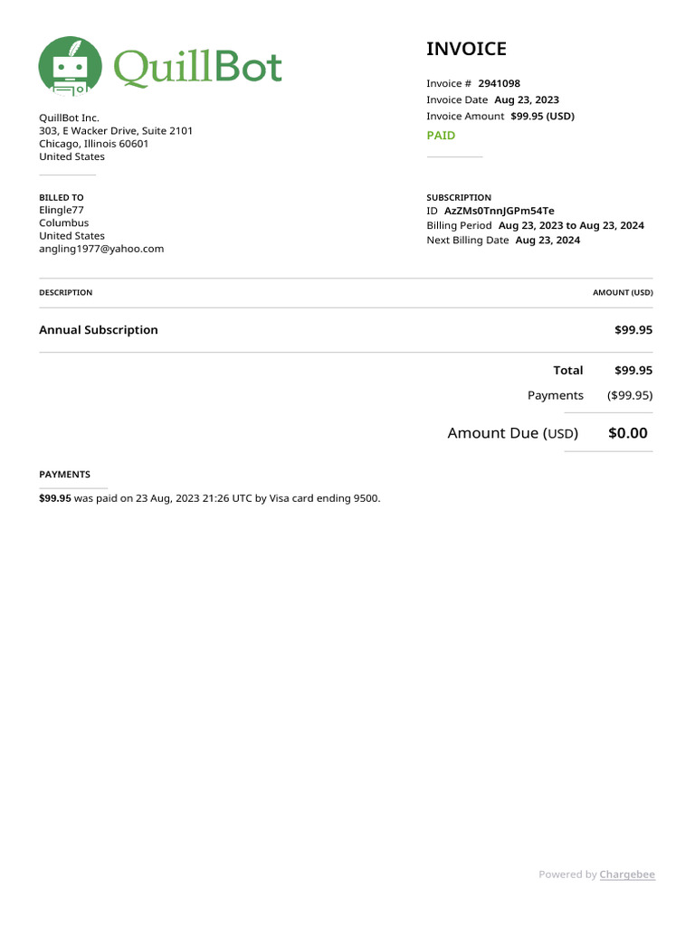 Quillbot Invoice 1 2 | PDF